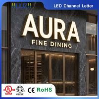 China Titanium Gold Finish Plating Slim Casing Front Lit Covered Sheet LED Signage For Luxury Restaurant for sale