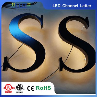 China Custom 3D Halo Lit Channel Letters, Matte Black Aluminum Backlit LED Sign for Outdoor Business Storefront for sale