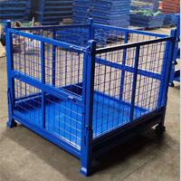 China High Load Capacity 4 Stackable Pallet Cage Industrial Folding Metal Pallet Cage for sale