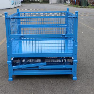 China Customized Foldable Metal Pallet Box And  Stackable Storage Cage Industry Parts Warehouse Storage for sale
