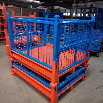 China Warehouse Storage Metal Pallet Cage Stacking Folding Steel Container Industrial Storage Box for sale