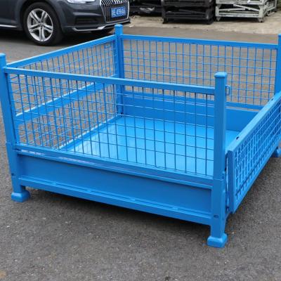 China Customized Collapsible Folding Stackable Metal  Grid Material Box Storage Mesh Bins for sale