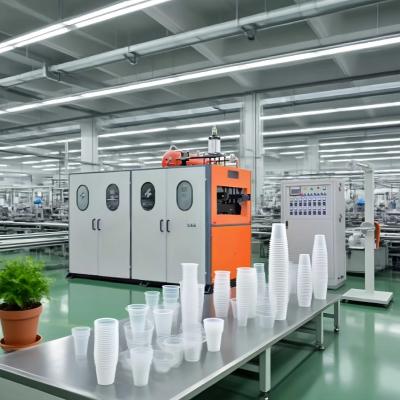 China PLC Controlled Disposable Plastic Cup Making Machine 730mm Forming Width 380V for sale