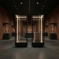 China Glass Panel Metal Frame Freestanding Display Cabinet Museum Display Cabinet With LED Lamp for sale