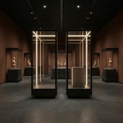 China Glass Panel Metal Frame Freestanding Display Cabinet Museum Display Cabinet With LED Lamp for sale