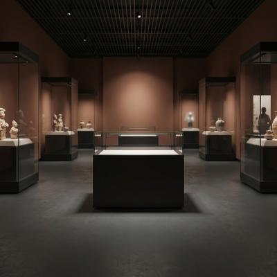 China Museum Counter Display Case Equipped With An Electric Glass Cover Lifting System for sale