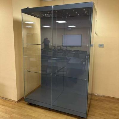 China Frameless Glass Three-tier Display Space Freestanding Display Cabinet Modular Configuration Museum Showcase for sale