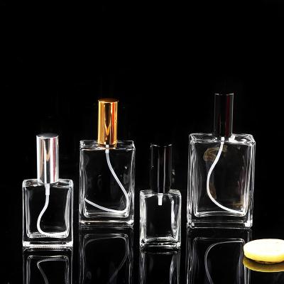 China 3 Oz Perfume Pocket Spray Bottle Empty Luxury Flat Square Fragrance Clear Pump Glass for sale