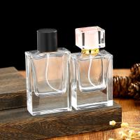 China Empty 50ml Travel Perfume Spray Bottle Clear Refillable Flat Luxury Square Cosmetic for sale