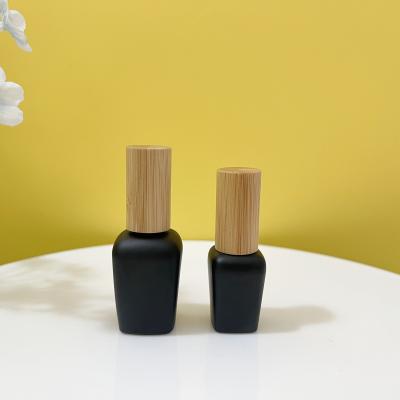 China Colorful Oem Nail Glass Bottle Square Round Oval Shape 10ml 12ml 15ml With Bamboo Cap for sale