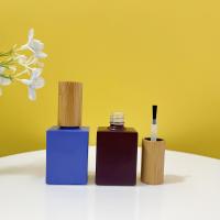 China Colorful Oem Nail Glass Bottle Square Round Oval Shape 10ml 12ml 15ml With Bamboo Cap for sale