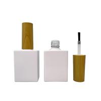 China Square 10ml 12ml 15ml Glass Nail Polish Bottle With Bamboo Wood Grain Brush Cap for sale