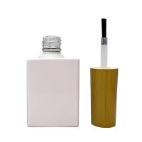 China Square 10ml 12ml 15ml Glass Nail Polish Bottle With Bamboo Wood Grain Brush Cap for sale