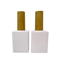 China Square 10ml 12ml 15ml Glass Nail Polish Bottle With Bamboo Wood Grain Brush Cap for sale