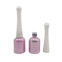 China Round 5ml 10ml 12ml 15ml Glass Nail Polish Bottle With Bamboo Wood Grain Brush Cap for sale