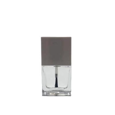 China Square Shape Clear UV Gel Glass Nail Polish Bottle With Black And White Cap And Brush for sale