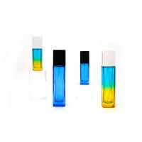 China Hanya Glass Lotion Bottles Square Blue Yellow 50ml Foam Pump Bottle for sale