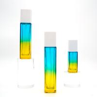 China Hanya Glass Lotion Bottles Square Blue Yellow 50ml Foam Pump Bottle for sale