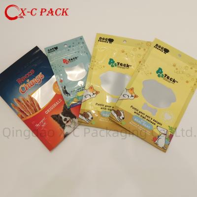 China Recyclable plastic pet food packaging aluminized stand stand bag can be resealed with window three side seal for sale