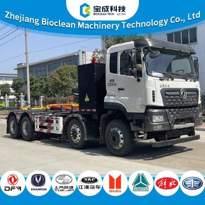 China 31 Ton Capacity Pure Electric Hook Lift Garbage Truck with 256 km Range and Detachable Container for sale