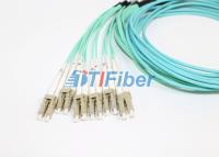China MPO - LC 12 Core fibre optic patch cord Aqua Round Bundle Optical Fiber Cable for sale