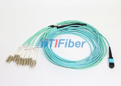 China MPO - LC 12 Core fibre optic patch cord Aqua Round Bundle Optical Fiber Cable for sale