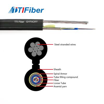 China Outdoor Figure 8 GYFXCKY Aerial Singlemode G652D Armored Fiber Optic Cable for sale