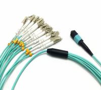 China MPO To LC OM3 OM4 1M LSZH Fiber Optical Patch Cord Duplex 12F 24F for sale