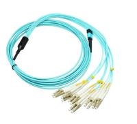 China MPO To LC OM3 OM4 1M LSZH Fiber Optical Patch Cord Duplex 12F 24F for sale