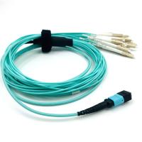 China MPO To LC OM3 OM4 1M LSZH Fiber Optical Patch Cord Duplex 12F 24F for sale