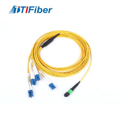 China Type B 12 Fibers MPO Fiber Optic Patch Cord Female To LC SM for sale