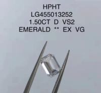 China 1.5 Carat D Color VS2 Clarity Emerald Cut HPHT Lab Grown Diamond for Jewelry Manufacturing for sale