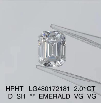China 2.01 Carat D Color SI1 Clarity HPHT Lab Created Emerald Cut Diamond for Jewelry Applications for sale