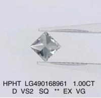 China 1.0 Carat D Color VS2 Excellent Cut Princess HPHT Lab Grown Diamond for Jewelry Manufacturing for sale