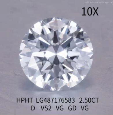 China 2.5 Carat E Color VS2 Round Brilliant HPHT Lab Grown Diamond for Jewelry Manufacturing for sale