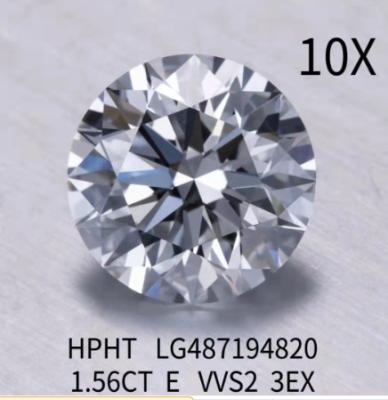 China 1.56 Carat E Color VVS2 3EX Round Brilliant HPHT Lab Grown Diamond for Jewelry Manufacturing for sale