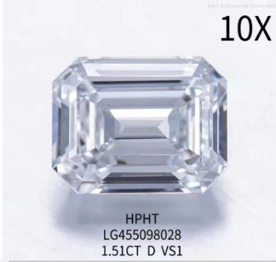 China 1.51 Ct Lab Grown Emerald Cut Diamond HPHT D Color VS1 VG Clarity Jewelry Grade for sale