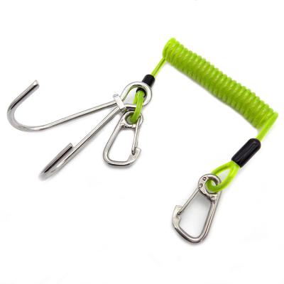 China Professional Scuba Diving Spiral High Quality Safety Spiral PU Coil Steel Wire Tool Cable Lanyard With Carabiners for sale