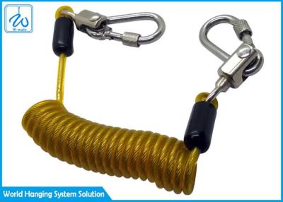 China Anti Lost Coiled Wire Cable Tool Lanyard With Aluminum Screw Lock Carabiner for sale