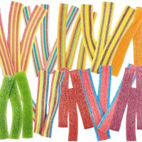 China Sour Belts Candy Strips Assorted Fruit Flavor Licorice Gummy Chewy Sweets Candies for sale