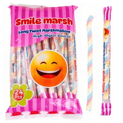 China Factory Wholesale Smile Marsh Long Twist Marshmallow Kid's Soft Candy Bagged Cotton Candy for sale