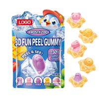 China 3D Fun Animal Shapes Peelable Gummy Candy 50% Real Fruit Juice Soft Candies for sale
