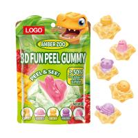 China Amber Animal Shapes Peelable Gummy Candy 50% Real Juice Fruit Flavor Soft Candy for sale