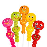 China Smiling Face Shape Gummy Candy Lollipop Casual Snacks Soft Candies and Sweets for sale