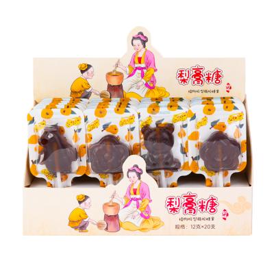 China Autumn Pear Syrup Lollipop Candy Soft Texture Cartoon Shape Gummy Candy Sweets for sale