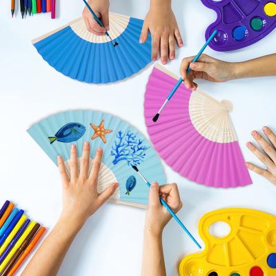 China DIY Art Creating Paint Silk Paper Fabric Hand Fan Blank Bamboo Fan Folding Fans for sale