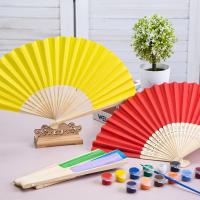 China DIY Art Creating Paint Silk Paper Fabric Hand Fan Blank Bamboo Fan Folding Fans for sale