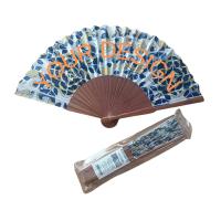 China Stable Quality Custom Design 9 Inch 23cm Abanicos De Mano Fabric Hand Held Fan Wooden Folding Hand Fan for sale