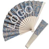 China Stable Quality Custom Design 9 Inch 23cm Abanicos De Mano Fabric Hand Held Fan Wooden Folding Hand Fan for sale