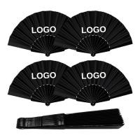 China Custom Advertising Black Plastic Fan Customized Plastic Oxford Folding Fan Plastic Advertising Hand Fan for sale